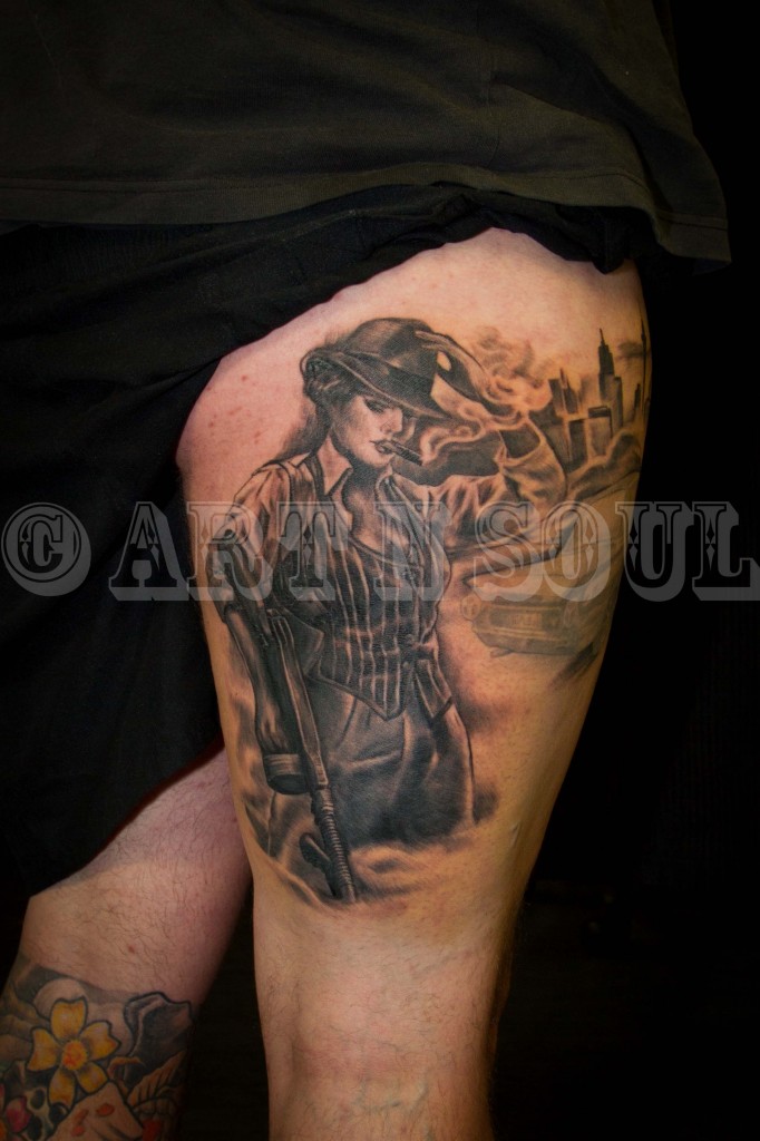 Mike’s 1920’s Gangsta Girl Tattoo – Art n Soul Tattoo Studio